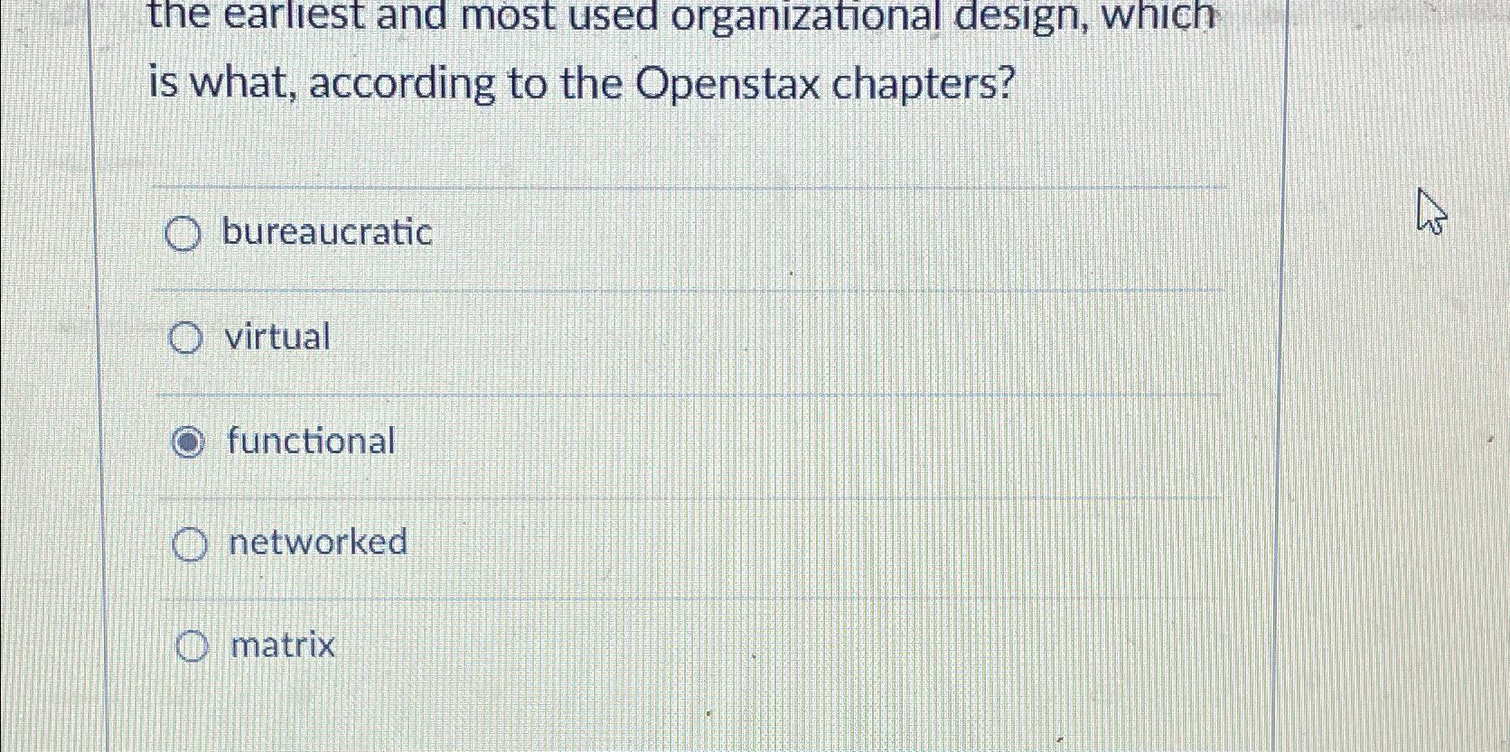Solved the earliest and most used organizational design, | Chegg.com