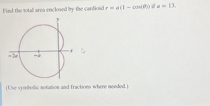 Solved Find the total area enclosed by the cardioid r = a (1 | Chegg.com