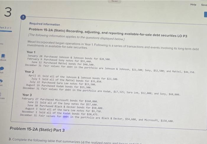 Solved Help Save 3 Part of Required information Problem | Chegg.com