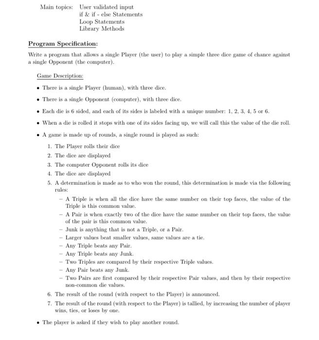 Solved Main topics: User validated input if & if-else | Chegg.com