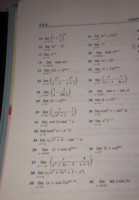 Solved CHAPT 504 14 lim (e+ 3x)!/ *+0 lim 16 (ef - 1)" 15 | Chegg.com