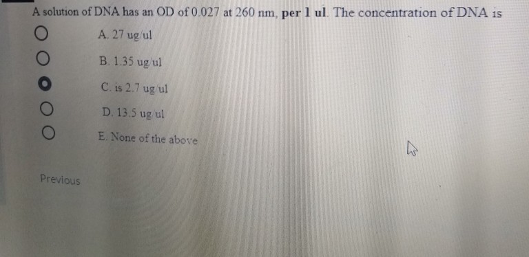Solved A solution of DNA has an OD of 0.027 at 260 nm, per 1 | Chegg.com