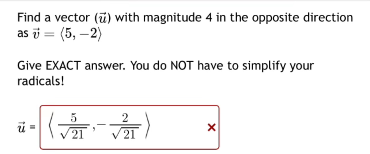 Solved Find a vector (vec(u)) ﻿with magnitude 4 ﻿in the | Chegg.com