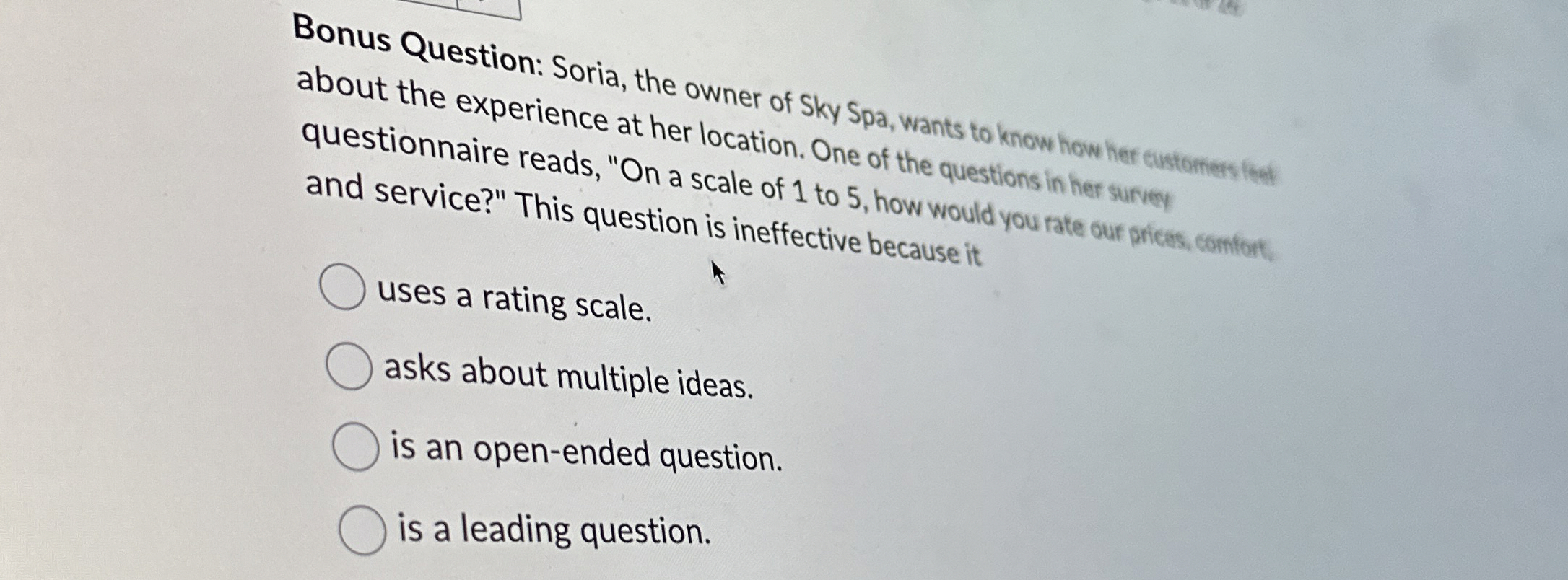 Solved Bonus Question: Soria, the owner of Sky Spa, wants to | Chegg.com