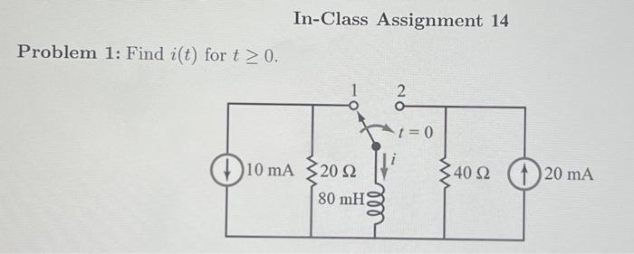 Solved In-Class Assignment 14 Problem 1: Find i(t) for t≥0. | Chegg.com