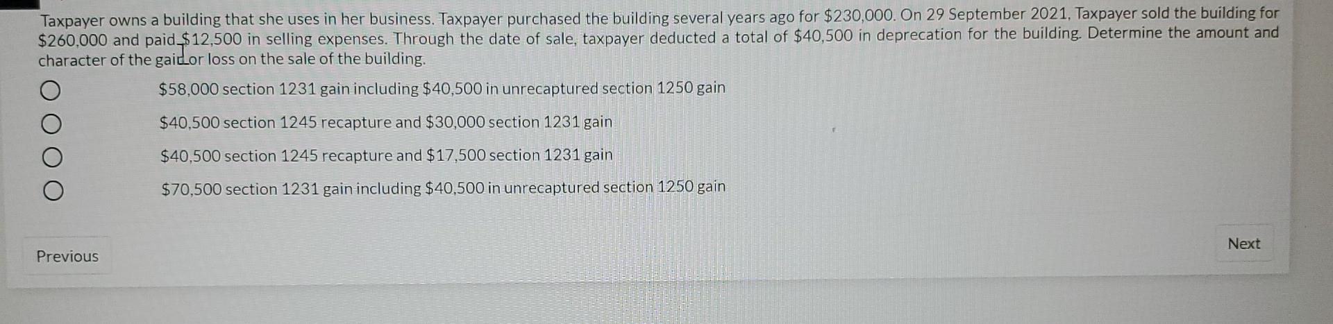 Solved Taxpayer owns a building that she uses in her | Chegg.com