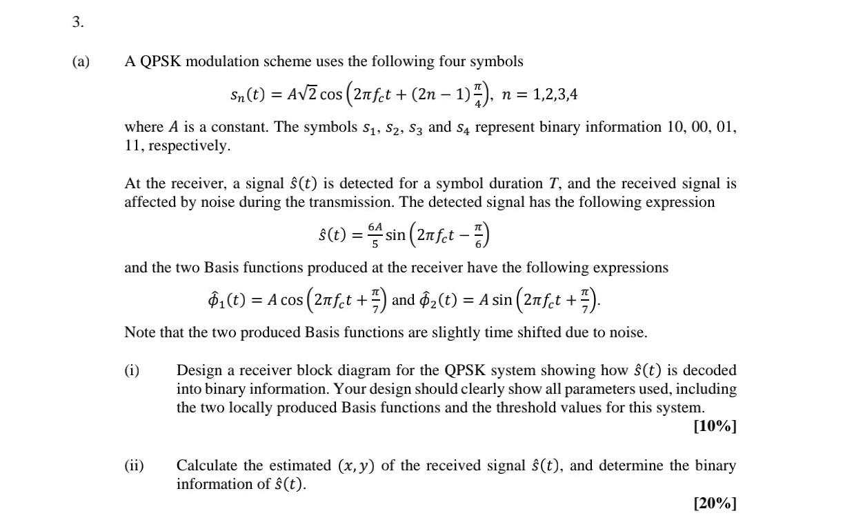 Solved 3. (a) A QPSK modulation scheme uses the following | Chegg.com