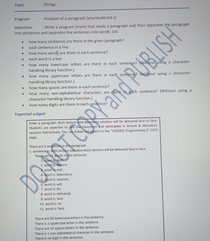 Solved Topic: StringsProgram : Analyses of a paragraph | Chegg.com