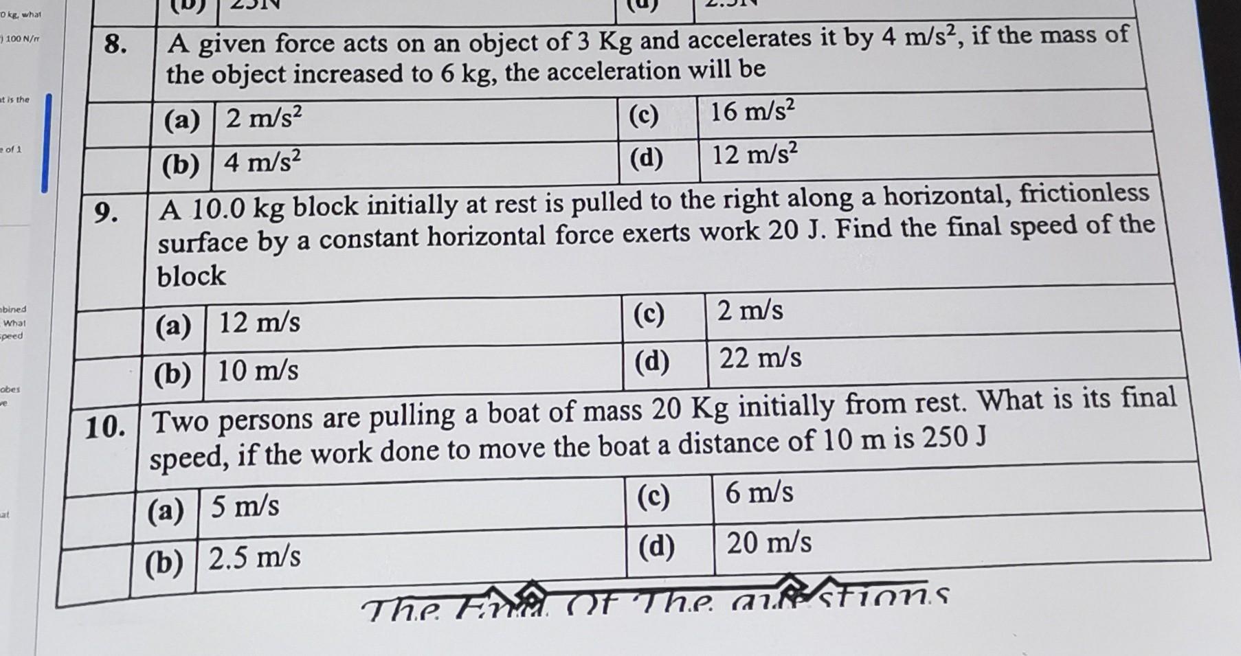 Solved 8. A given force acts on an object of 3Kg and | Chegg.com