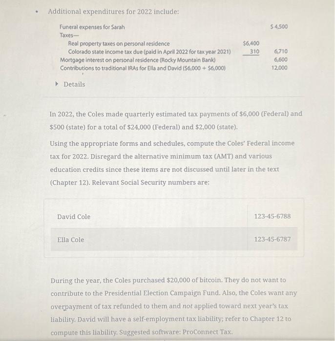 Solved David R. and Ella M. Cole (ages 39 and 38 , | Chegg.com