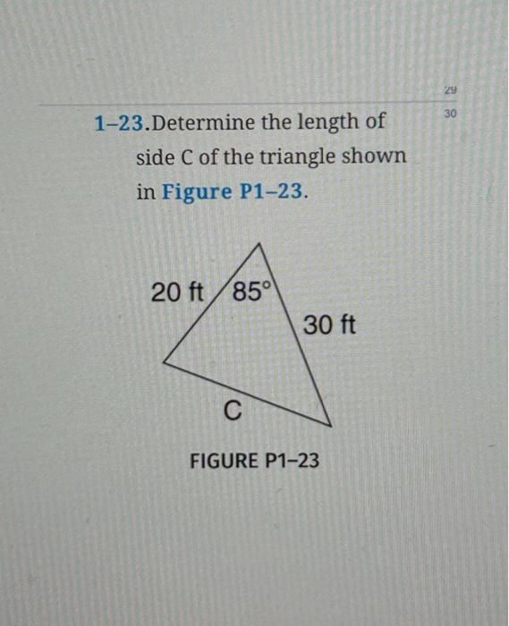Solved 1-23.Determine the length of side C of the triangle | Chegg.com Solved 1-23.Determine the length of side C of the triangle | Chegg.com