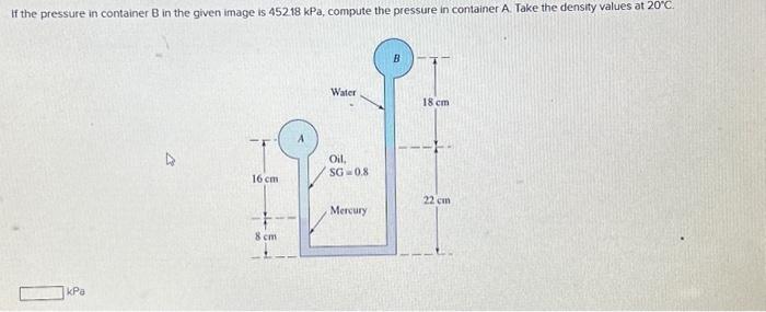 Solved If the pressure in container B in the given image is | Chegg.com