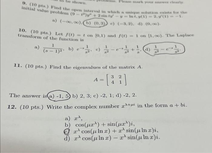 Solved 12. (10 pts.) Write the complex number xλ+μi in the | Chegg.com