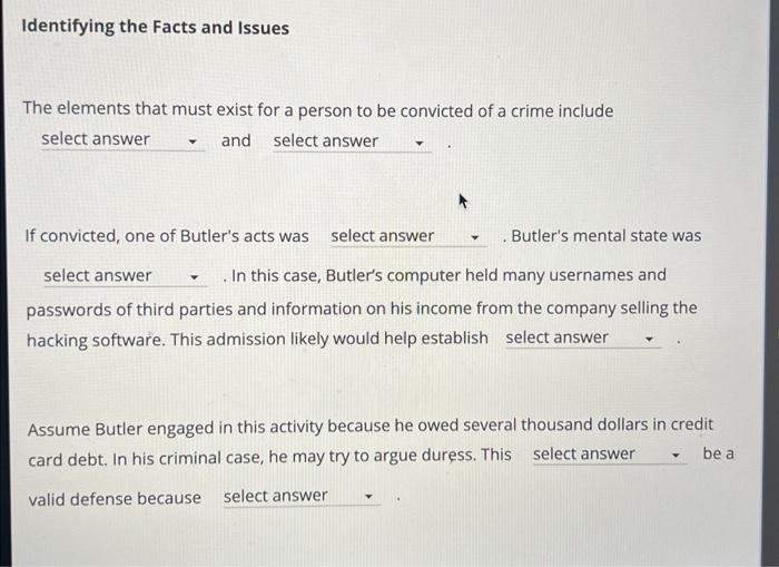 Solved Identifying the Facts and Issues The elements that | Chegg.com