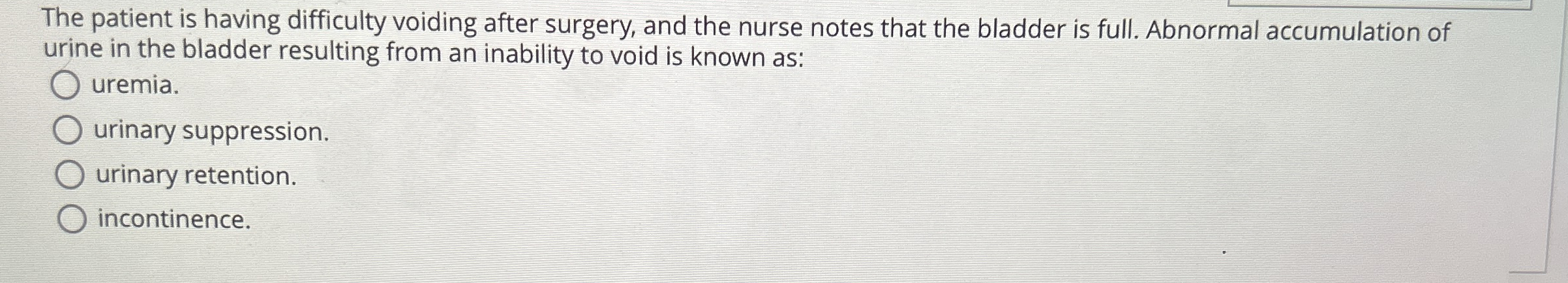 Solved The patient is having difficulty voiding after | Chegg.com