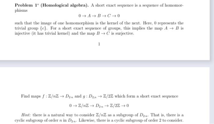 Solved Problem 1∘ (Homological algebra). A short exact | Chegg.com