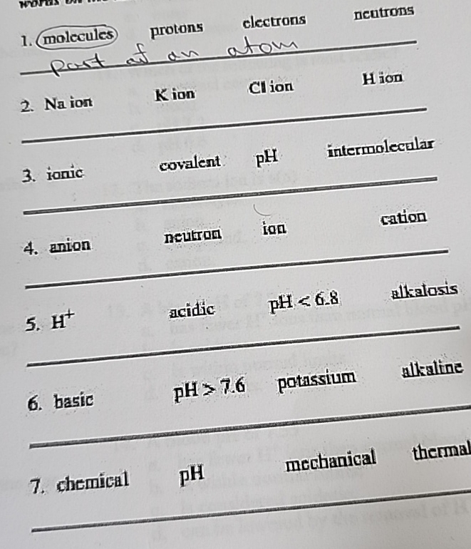 Solved \table[[1. ﻿molecules protons electrons | Chegg.com