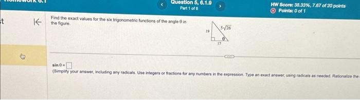 Solved Find the exact values for the six trigonometric | Chegg.com