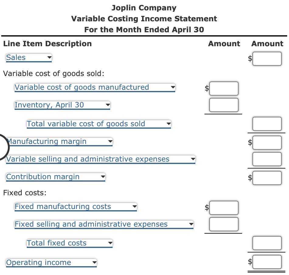 Solved Joplin CompanyVariable Costing Income StatementFor | Chegg.com