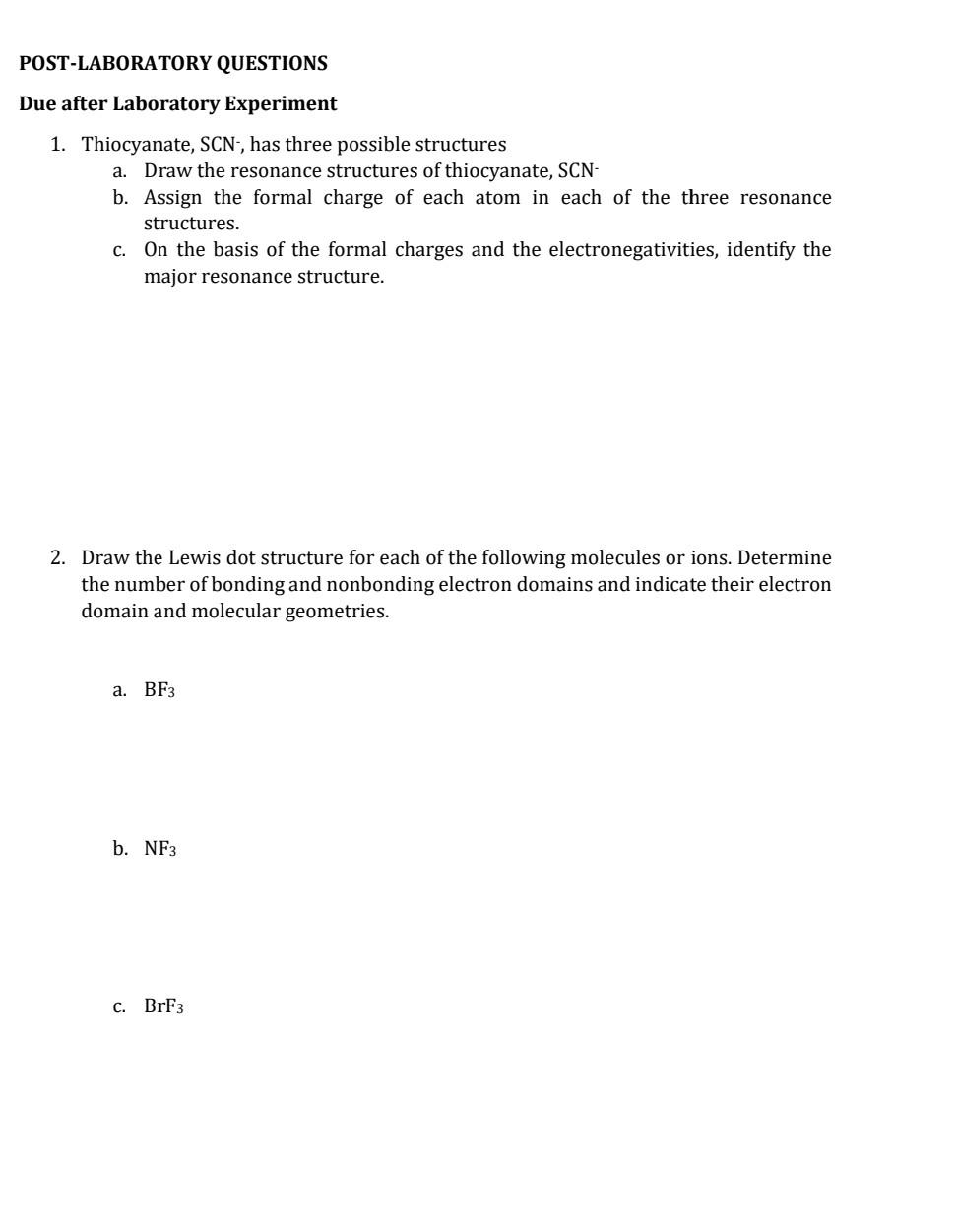 Solved POST-LABORATORY QUESTIONS Due after Laboratory | Chegg.com