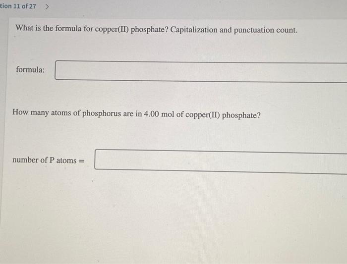 Solved tion 11 of 27 > What is the formula for copper(II) | Chegg.com