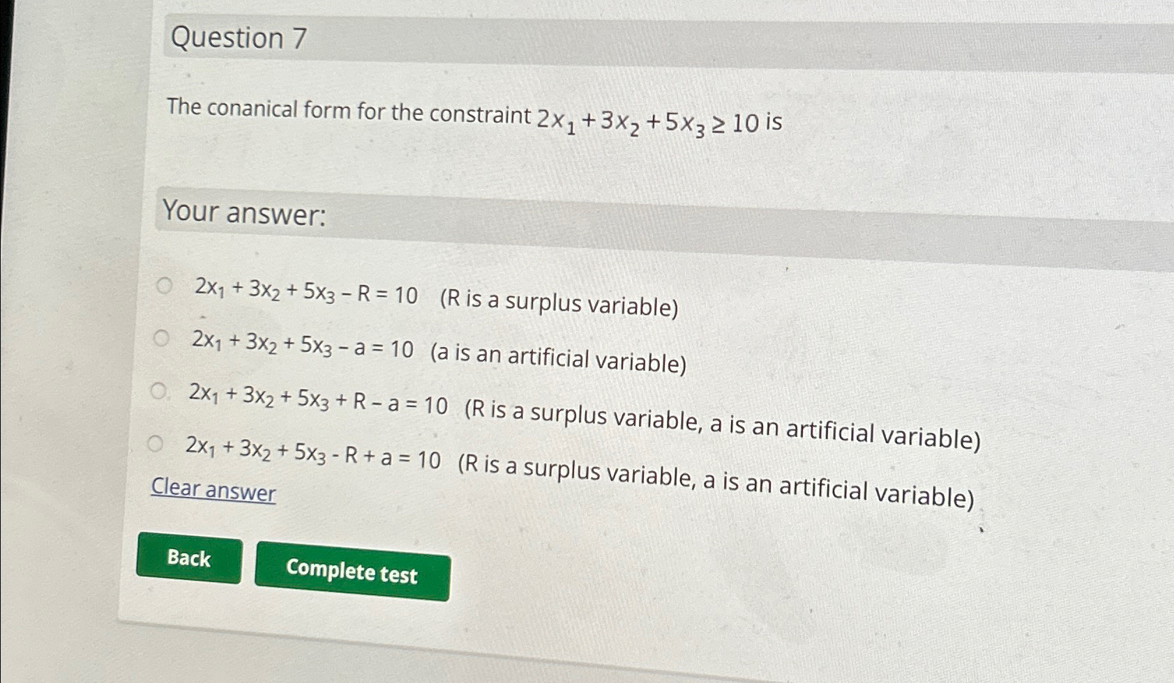 Solved Question 7The conanical form for the constraint | Chegg.com