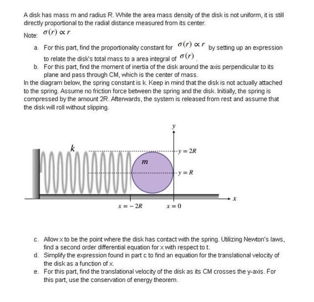 Solved A disk has mass m and radius R. While the area mass | Chegg.com
