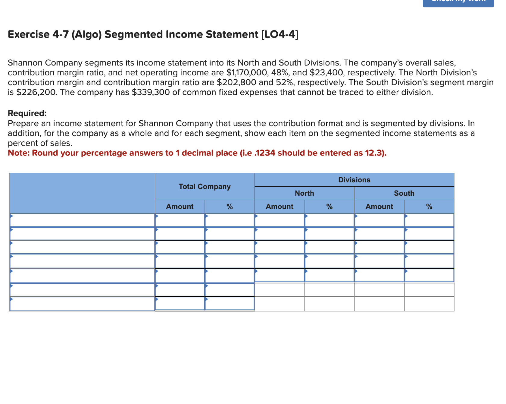 Solved Exercise 4-7 (Algo) ﻿Segmented Income Statement | Chegg.com