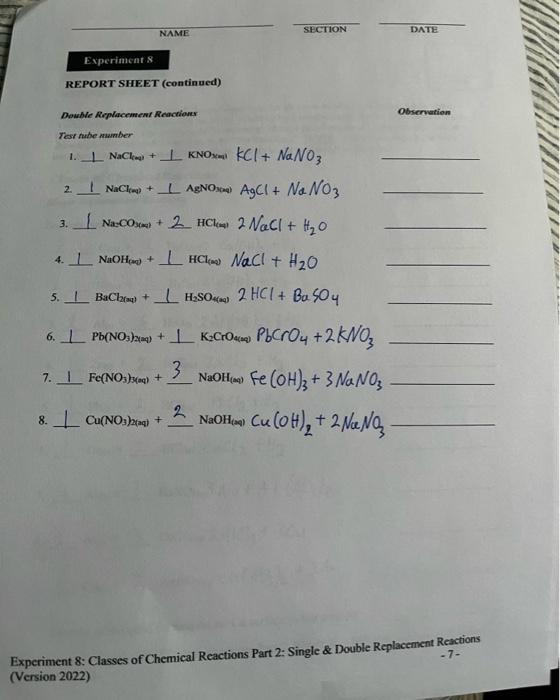 Solved Directions: Write complete: bolanced equations for | Chegg.com