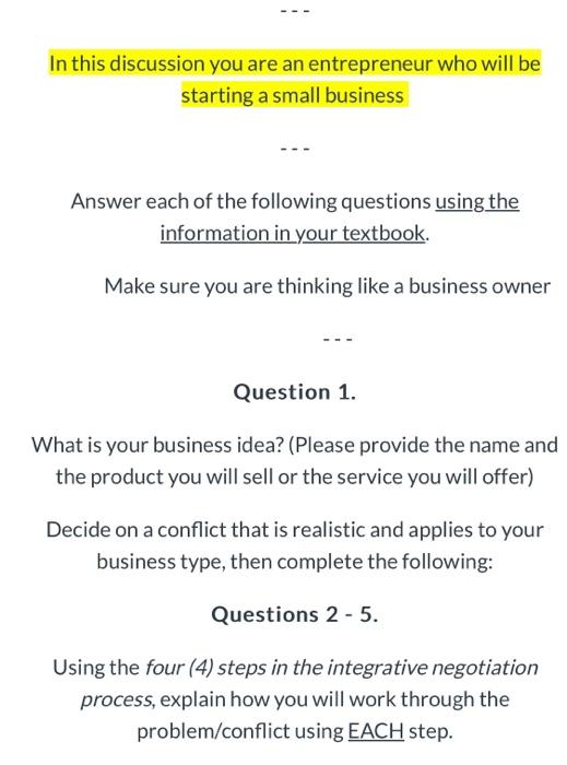 Solved In this discussion you are an entrepreneur who will | Chegg.com