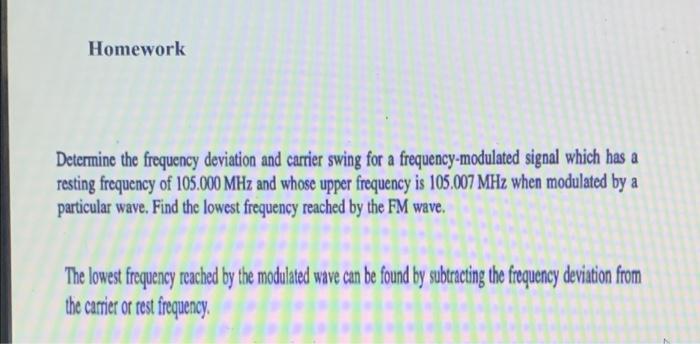 Solved Homework Determine The Frequency Deviation And