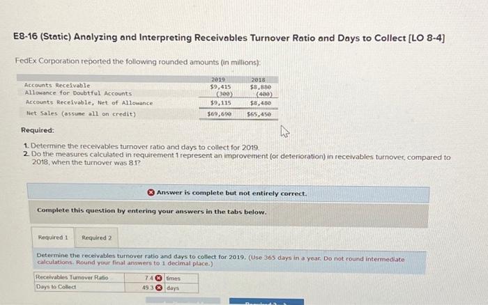 Solved E8-16 (Static) Analyzing and Interpreting Receivables | Chegg.com