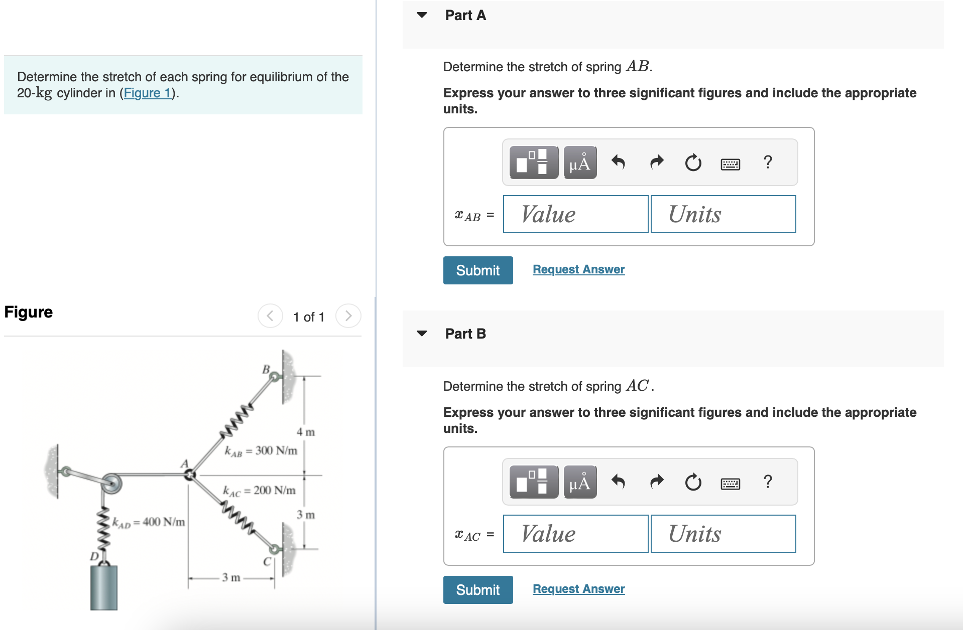 Solved Part ADetermine the stretch of each spring for | Chegg.com