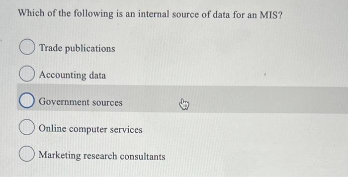 Solved Which of the following is an internal source of data | Chegg.com