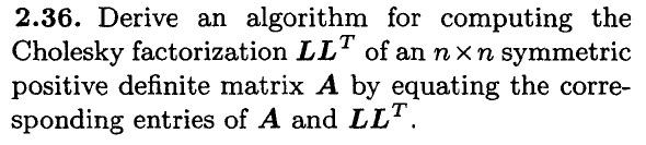 Solved 2.36. Derive an algorithm for computing the Cholesky | Chegg.com