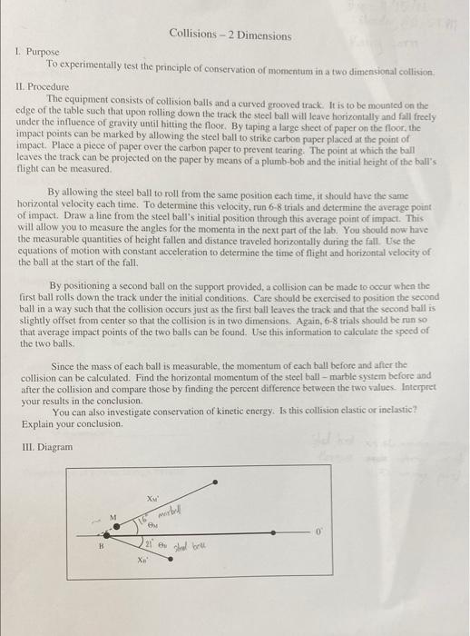 Collisions - 2 Dimensions 1. Purpose To | Chegg.com