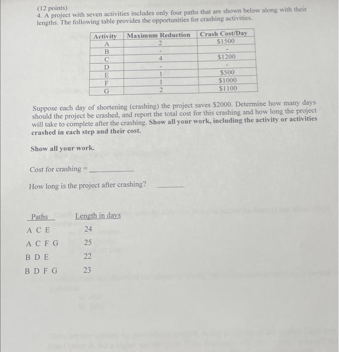 Solved (12 points) 4. A project with seven activities | Chegg.com