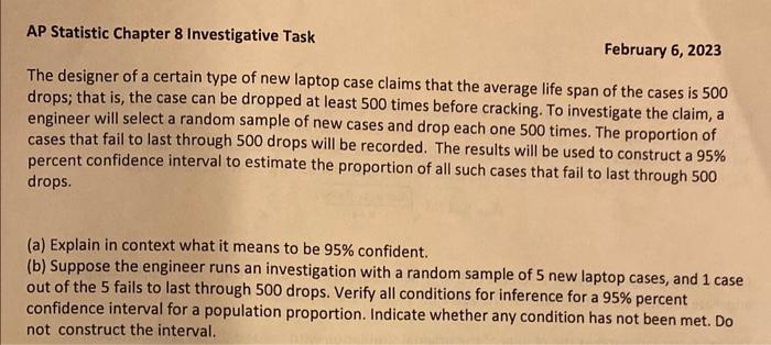 Solved AP Statistic Chapter 8 Investigative Task February 6, | Chegg.com