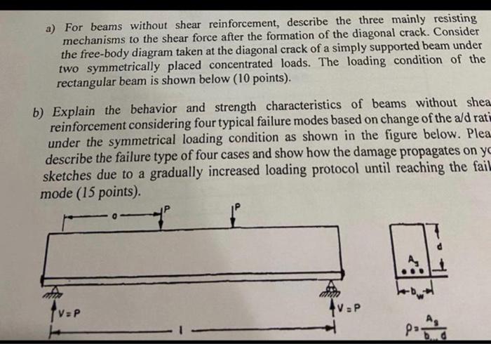 [Solved]: a) For beams without shear reinforcement, describ