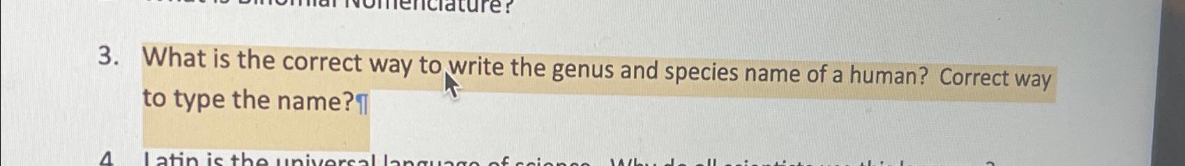 Solved What is the correct way to write the genus and | Chegg.com