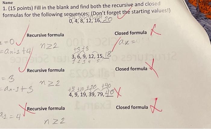 Solved 2. (10 points) Write the first 3 terms for each | Chegg.com