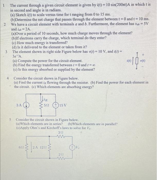Solved 1 The current through a given circuit element is | Chegg.com