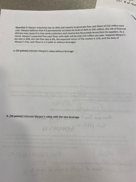 Solved los # Question 7: Marpor Industries has no debt and | Chegg.com