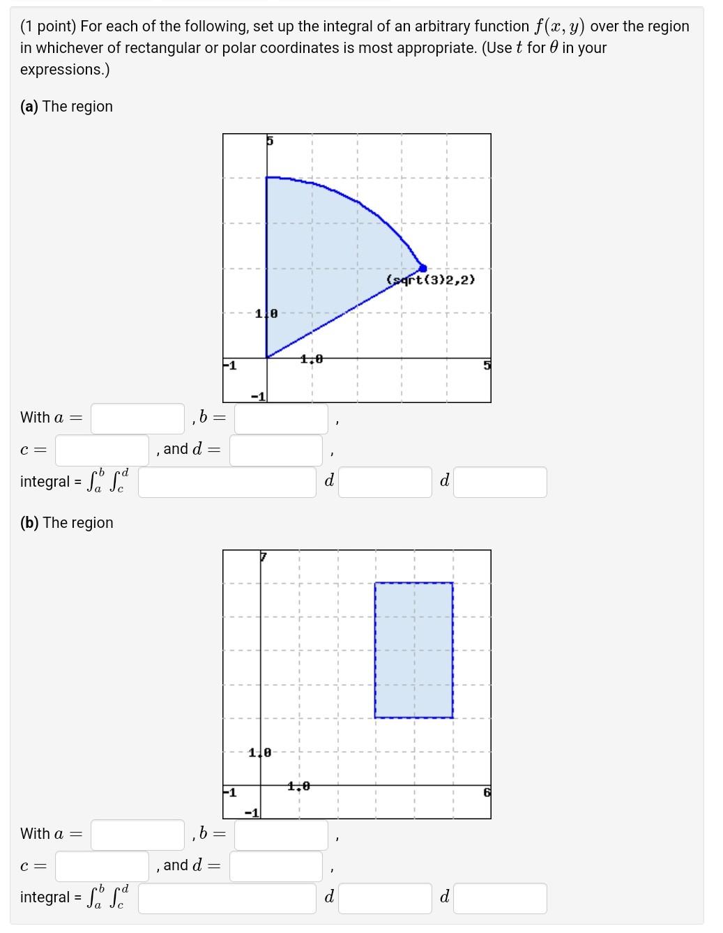 Solved (1 point) For each of the following, set up the | Chegg.com