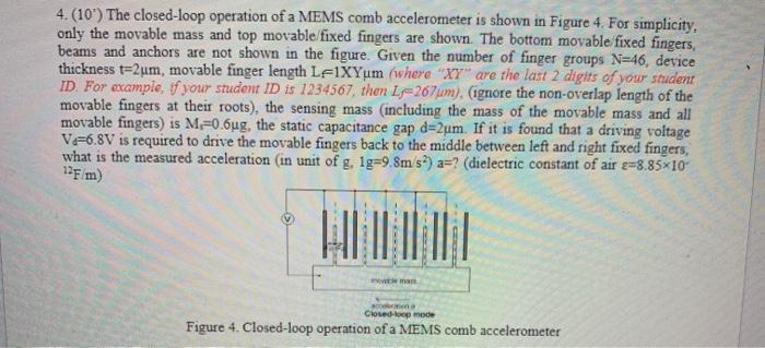 Solved 4. (10) The closed-loop operation of a MEMS comb | Chegg.com