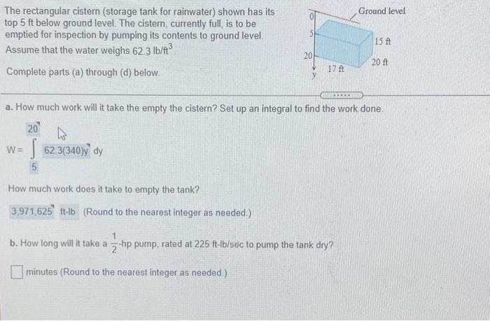 Solved Ground level The rectangular cistern (storage tank | Chegg.com