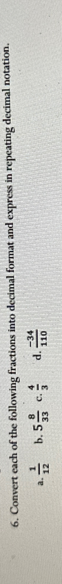 Solved Convert each of the following fractions into decimal | Chegg.com