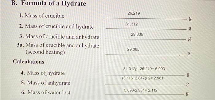 Solved 7. Percent water (Show calculations.) 8. Moles of | Chegg.com