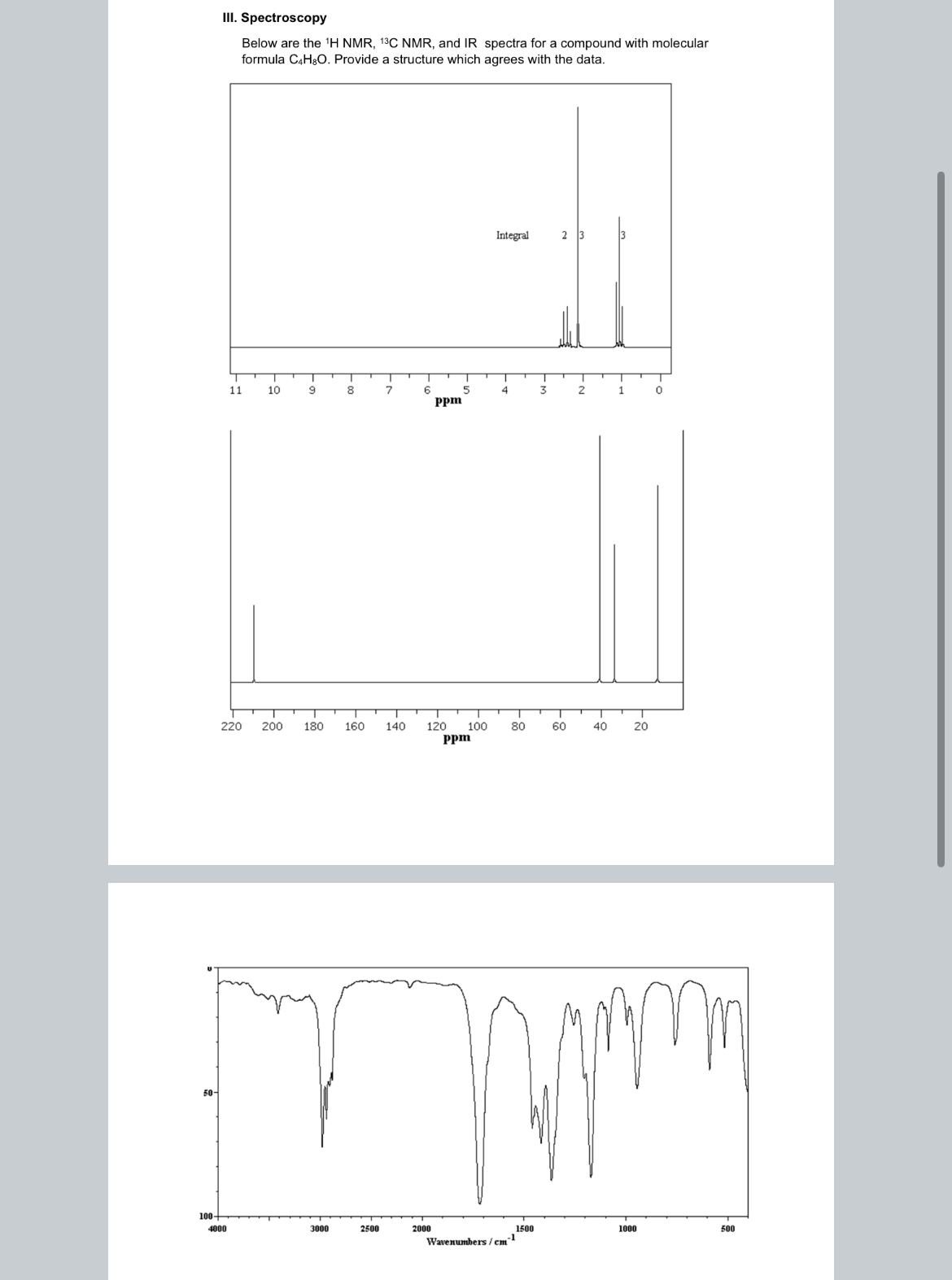 Solved III. SpectroscopyBelow are the ?1H ﻿NMR, ?13C ﻿NMR, | Chegg.com