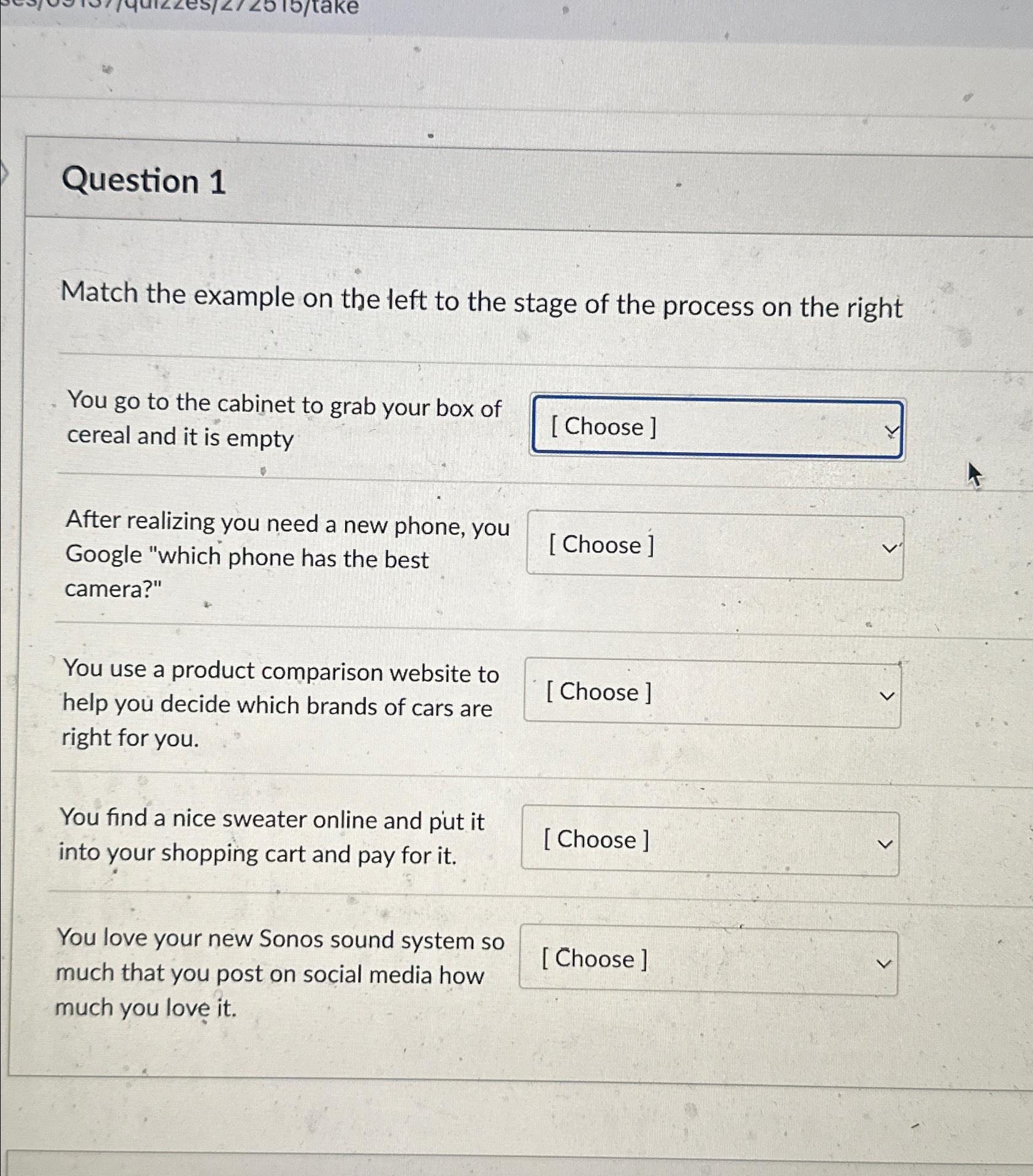 Solved Question 1Match the example on the left to the stage | Chegg.com